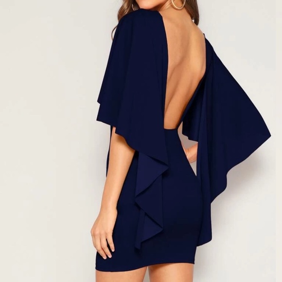 SHEIN | Dresses | Shein Open Back Asymmetrical Sleeve Bodycon Dress ...